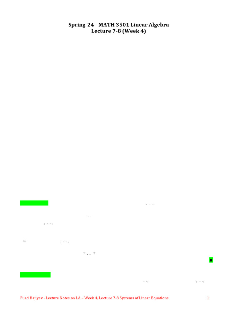 Fall 2025 Lecture Notes On La Lectures 7 8 Systems Of Linear