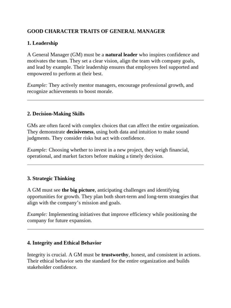 Top Traits of Effective General Managers | PDF | Leadership | Social ...