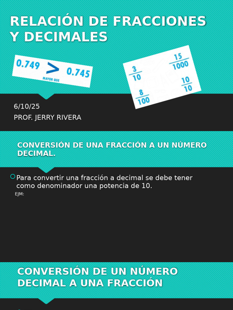 Relación de Fracciones y Decimales | PDF