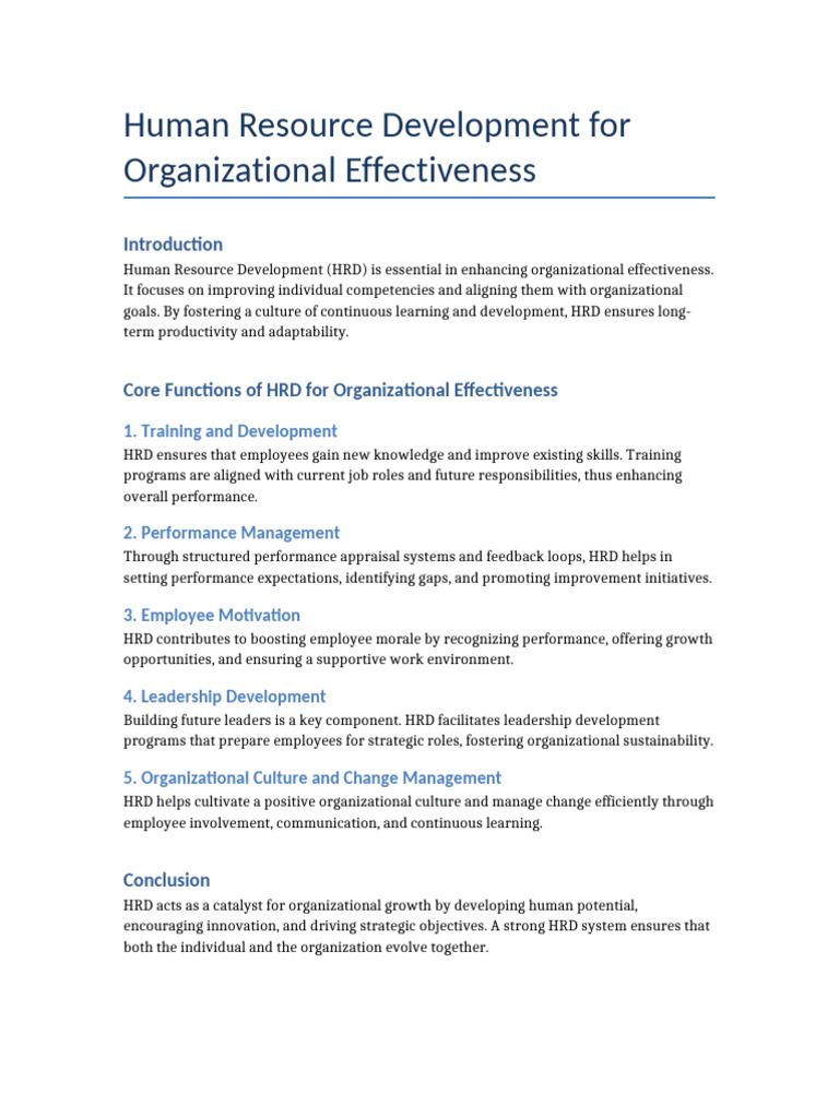HRD Organizational Effectiveness Notes | PDF