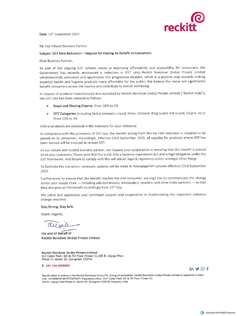 GST Rate Change Communication_Letter to Channel Partner | PDF