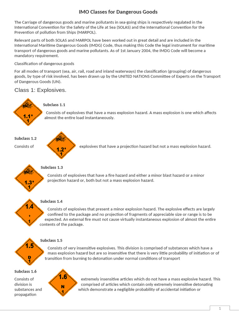 IMO Classes For Dangerous Goods | PDF | Dangerous Goods | Infection