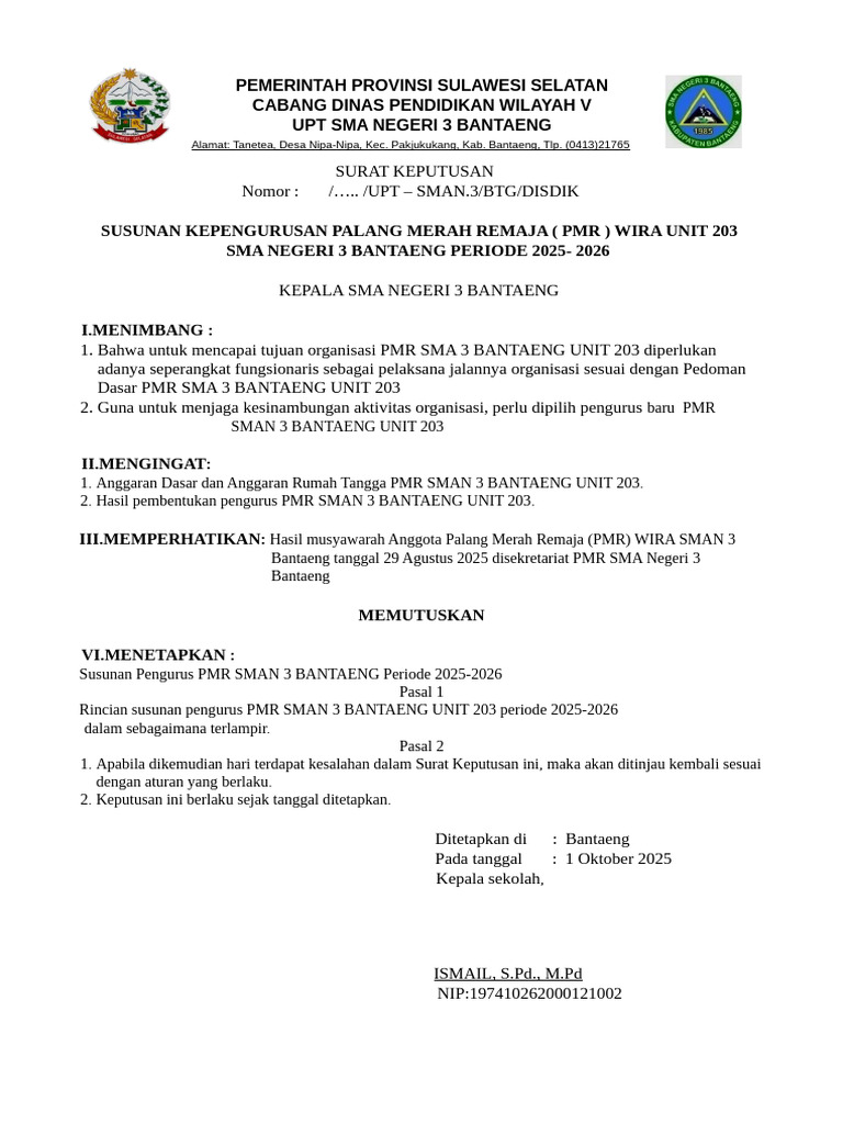 Susunan Pengurus PMR SMAN 3 Bantaeng 2025-2026 | PDF