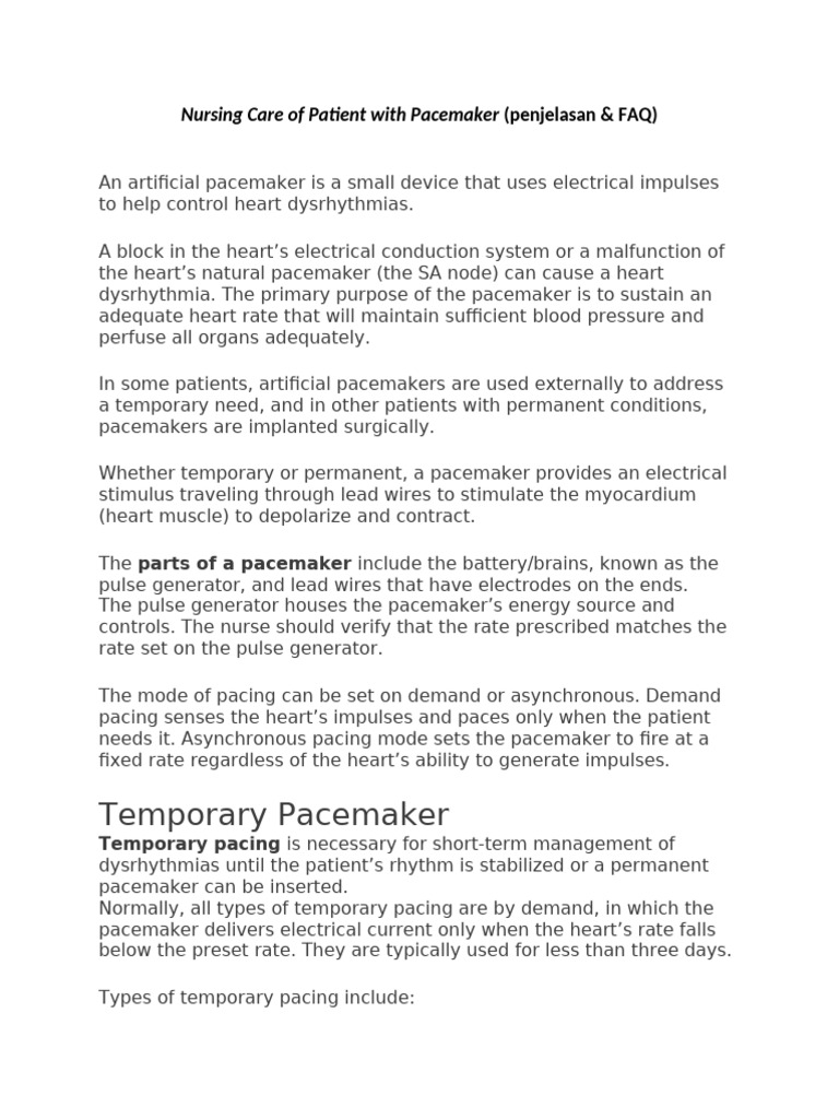 Transvenous Pacemaker Nursing Care Guide | PDF | Heart | Clinical Medicine