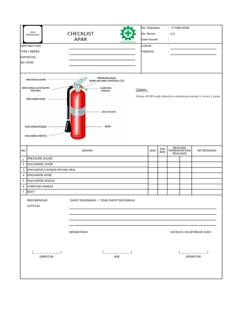 Form Checklist Inspeksi Apar | PDF