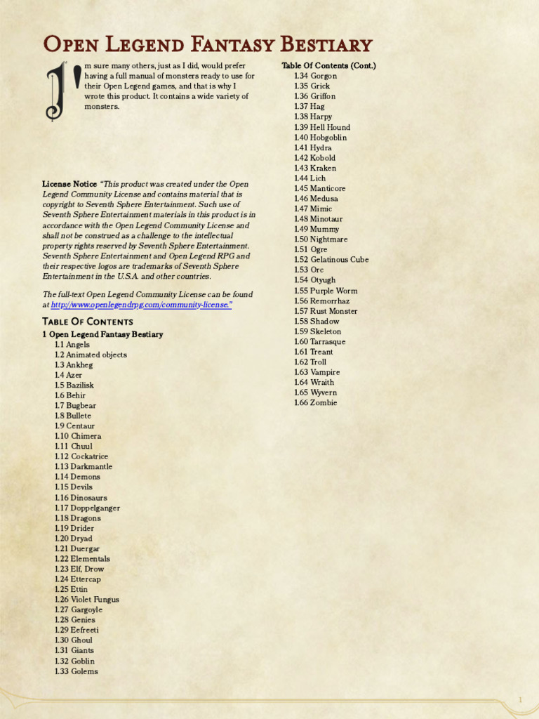 Open Legend Fantasy Bestiary Guide | PDF | Demons