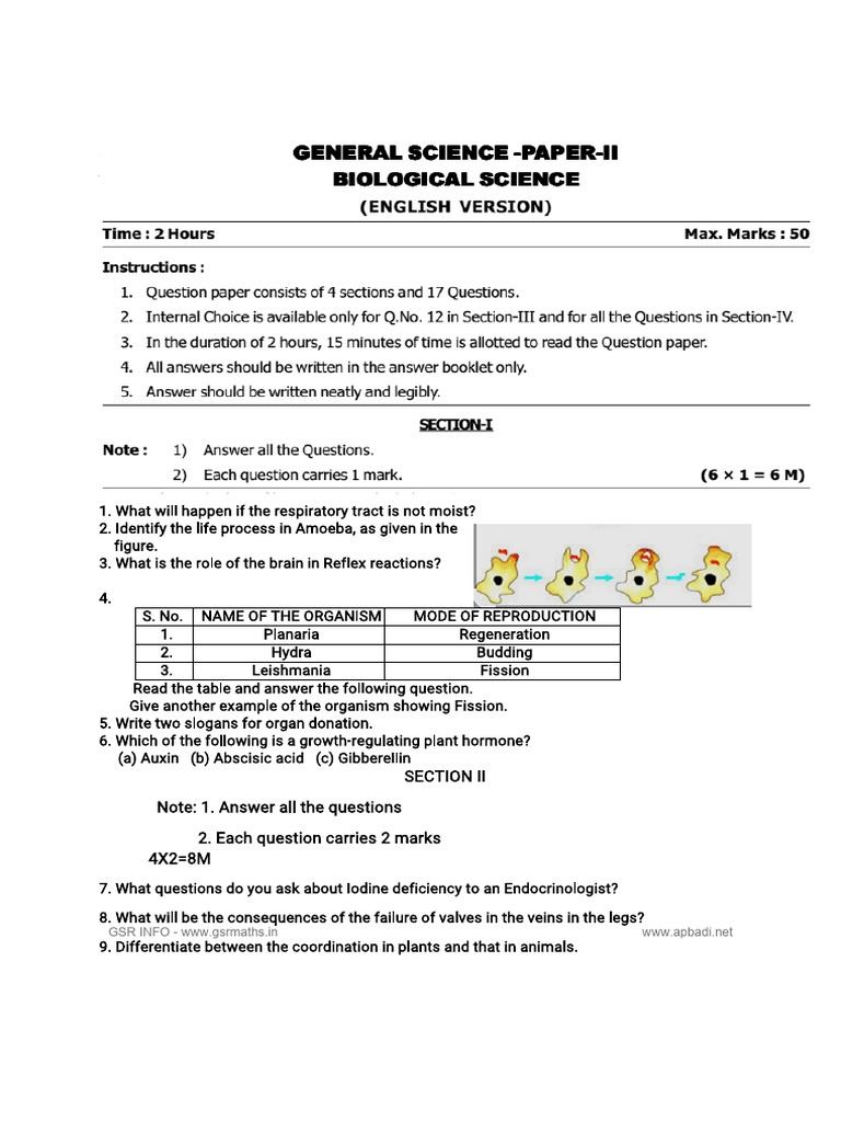10th Class SA 1 Biology Model Paper 1 | PDF | Neuron | Axon