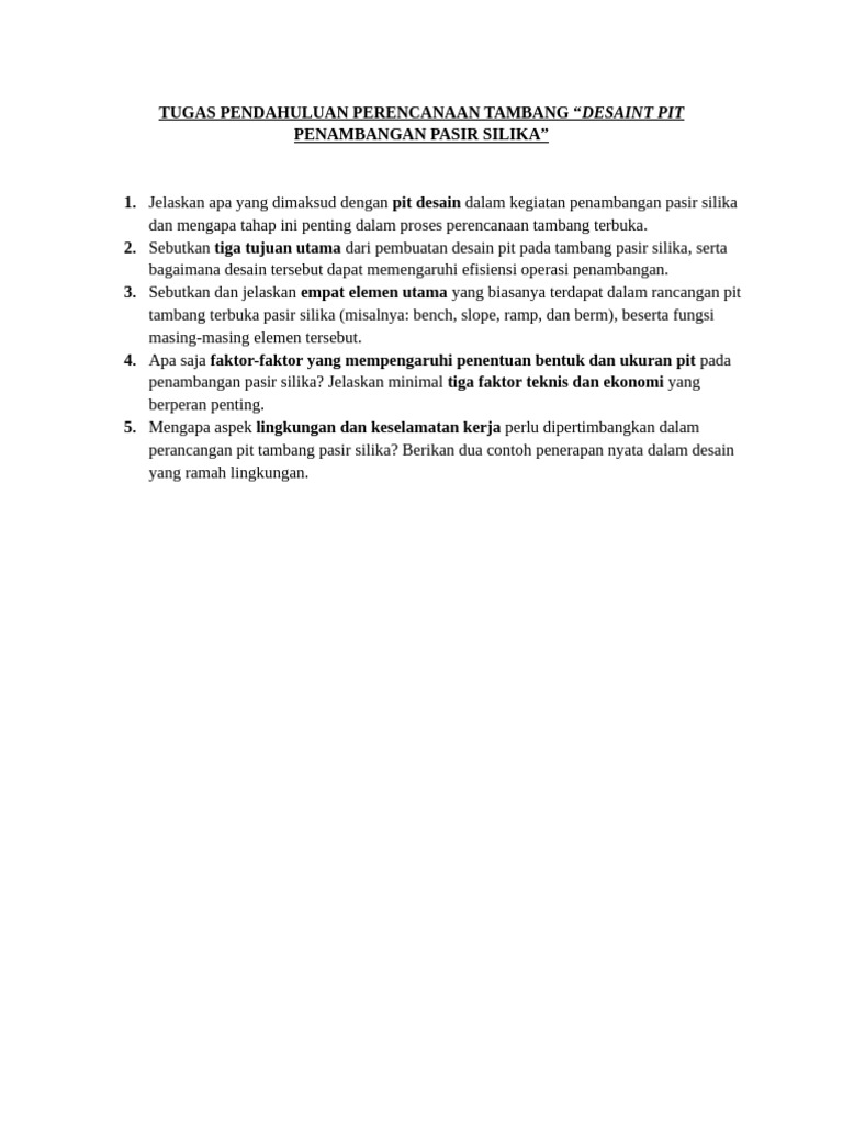 Desain Pit Penambangan Pasir Silika | PDF