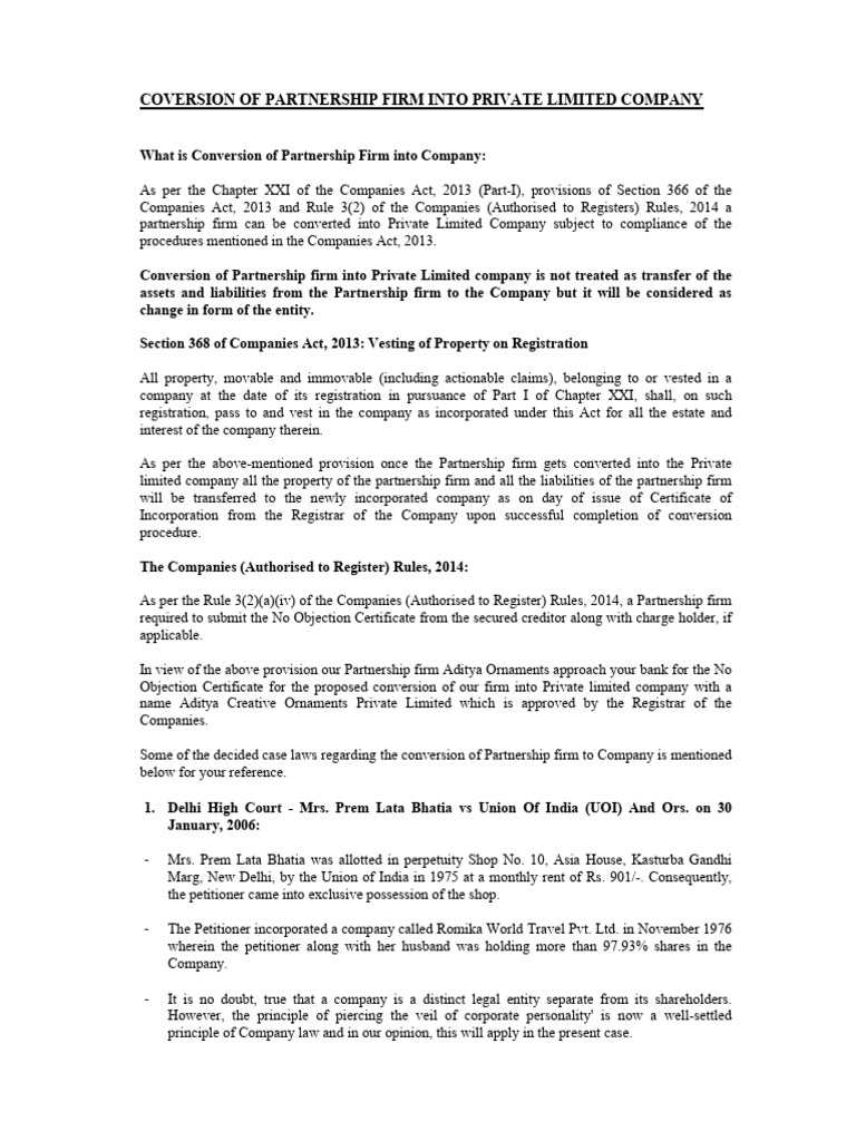 Conversion of Firm into Company | PDF | Partnership | Taxes