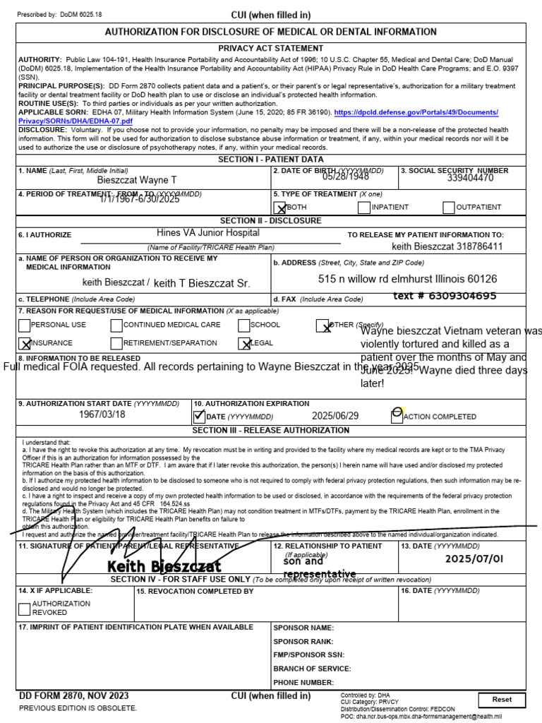 Wayne's Medical Records DD 2870 2023-2025 | PDF | Medical Record | Patient