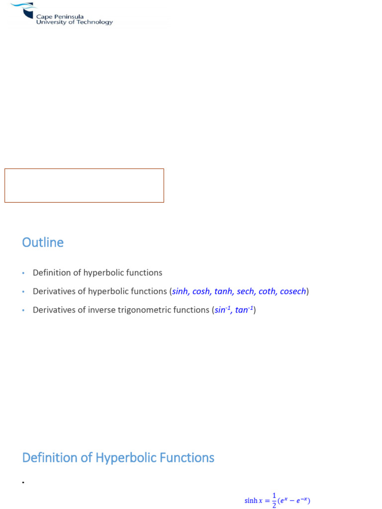8 EMA156 7S Differentiation Hyperbolic and Inverse Trigonometric ...