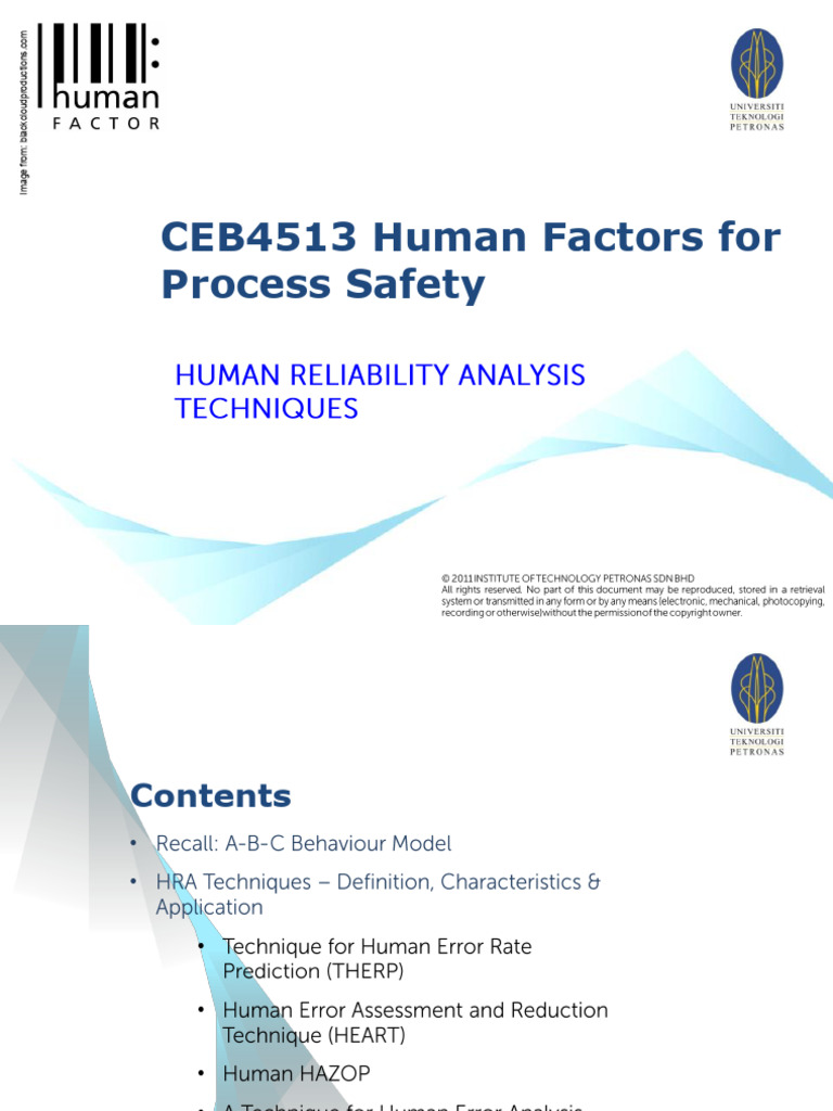 Human Reliability Analysis Techniques | PDF | Behavioural Sciences | Psychology