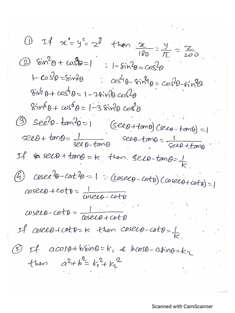 Trigo Formula Sheet 01 | PDF