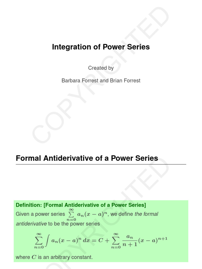 Formal Antiderivative of Power Series | PDF | Power Series | Integral