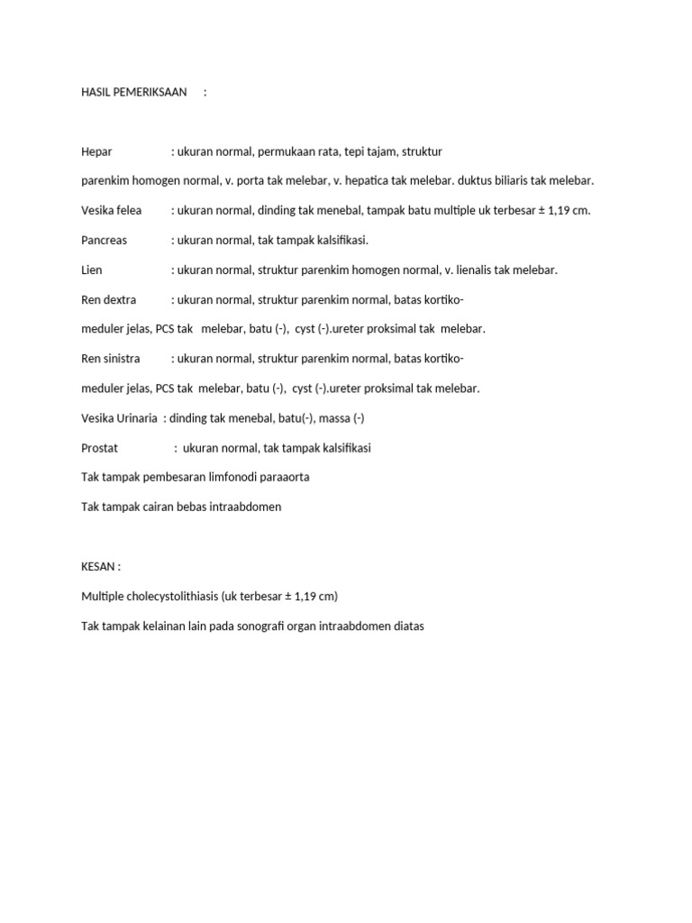 Template Usg Abdomen Cholecystolithiasis | PDF
