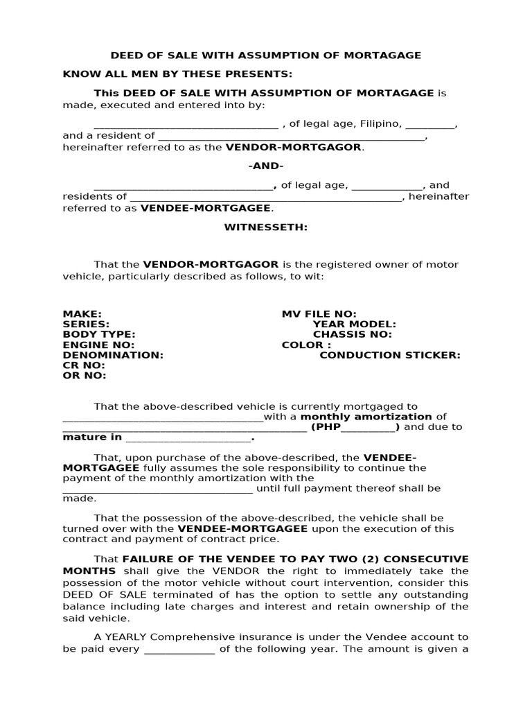 Deed of Sale Updated Assumption | PDF | Mortgages | Mortgage Law