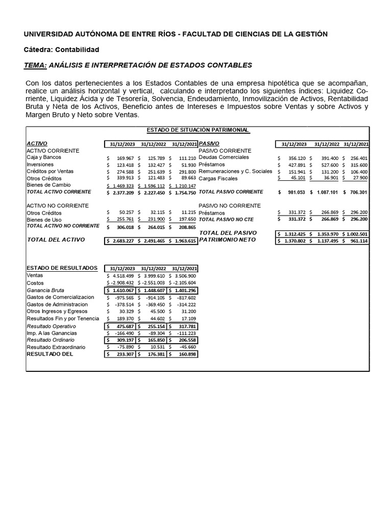 Ejercitacion Analisis Estados Contables 2024 | PDF | Contabilidad | Estado de resultados