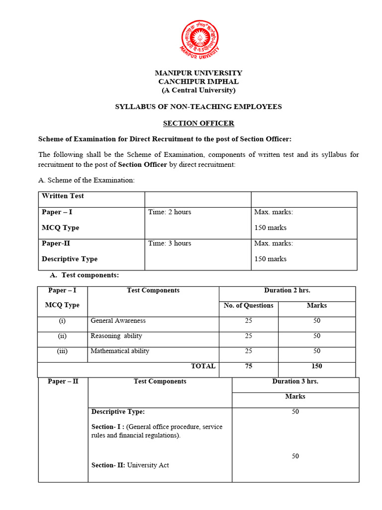 Section Officer Exam Syllabus | PDF | English Language