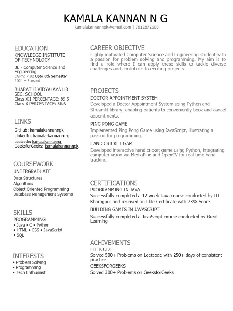 Kamala Kannan n g - Cv-4 | PDF | Computer Programming | Computing