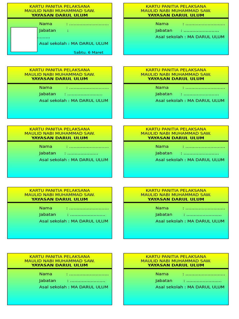 Kartu Panitia Maulid Nabi Darul Ulum | PDF