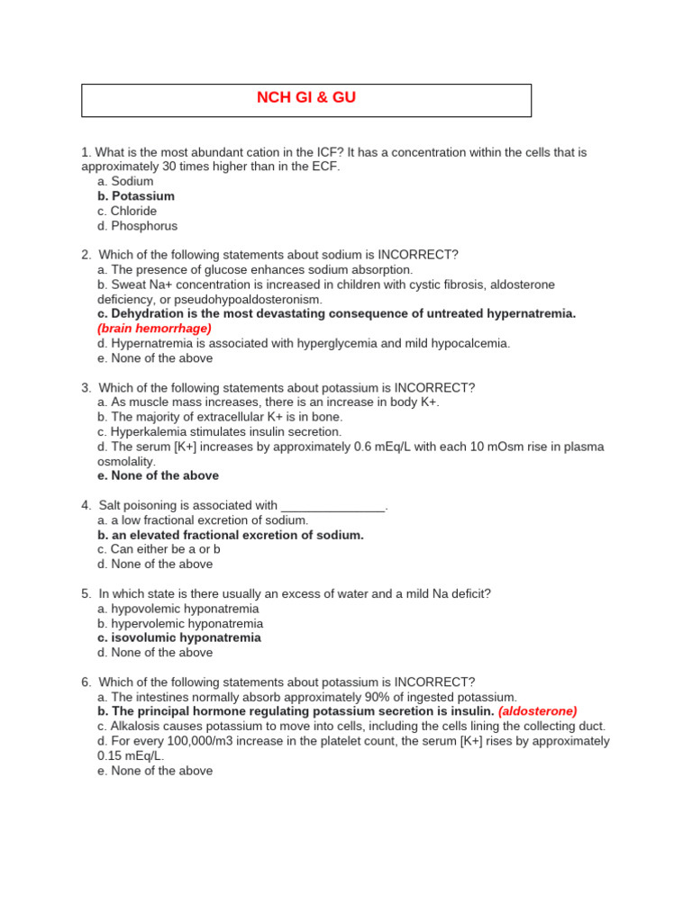 Gi & Gu NCH | PDF | Diarrhea | Potassium
