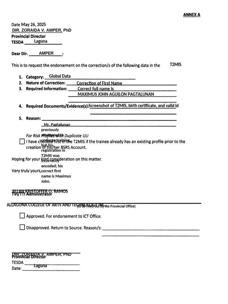 T2MIS Name Correction for Training | PDF