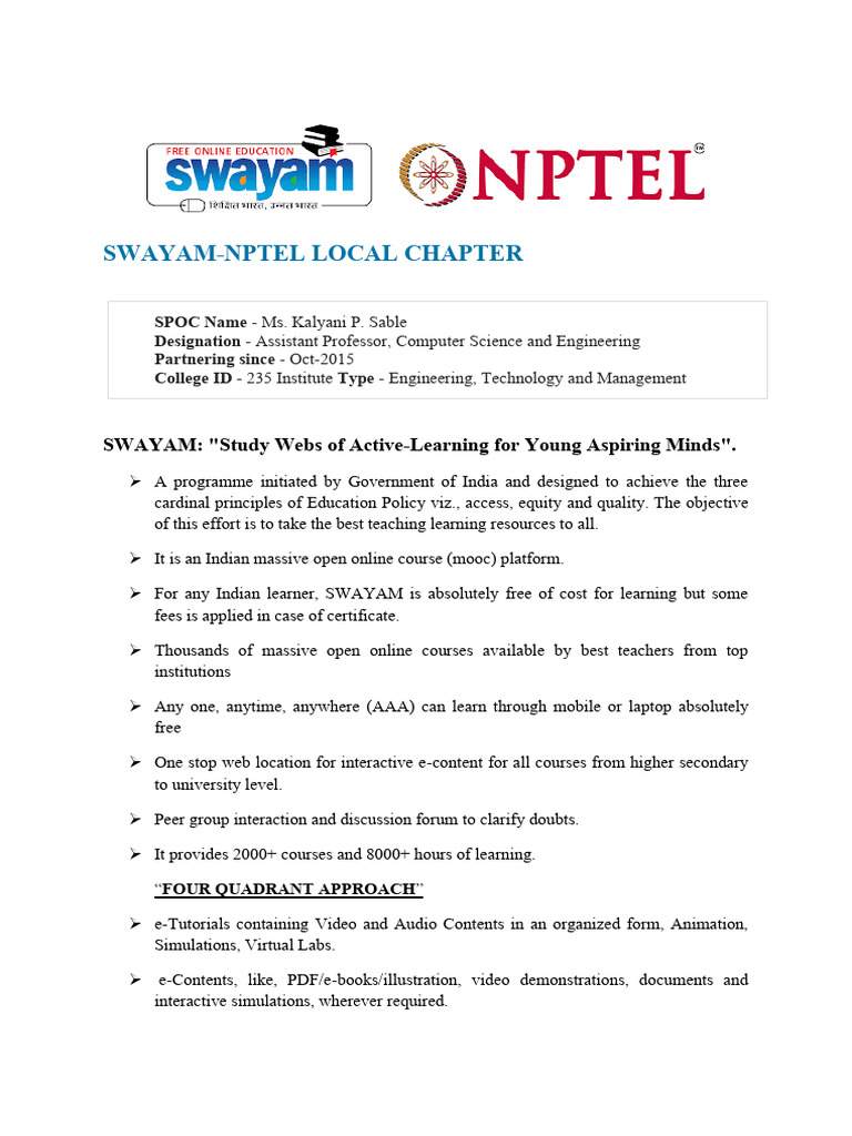 SWAYAM-NPTEL Certification Overview | PDF | Computing