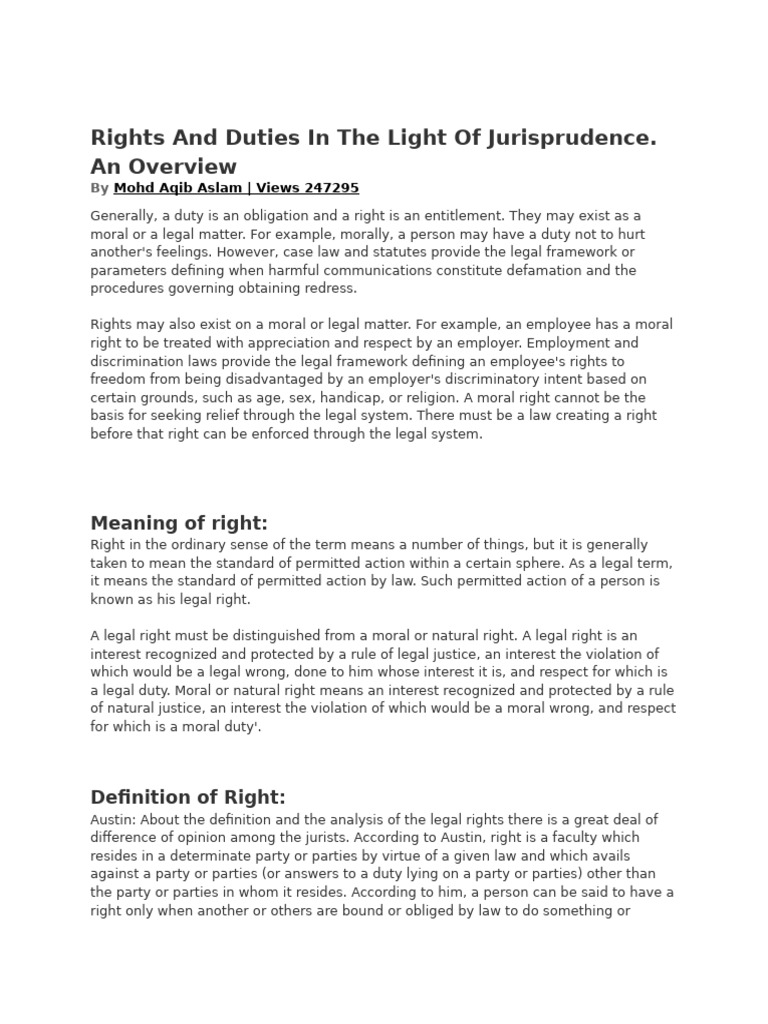 Rights and Duties in The Light of Jurisprudence | PDF | Common Law ...