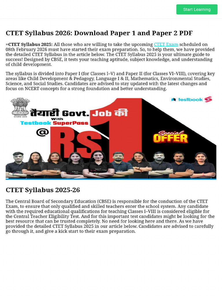 CTET Syllabus 2026 - Download Paper 1 and Paper 2 PDF | PDF
