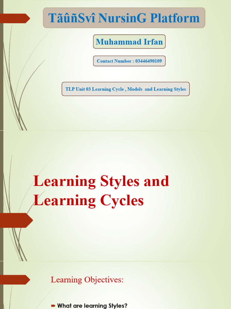 TLP Unit 03 Learning Cycle, Models and Learning Styles by TãûñSvî NursinG Platform | PDF ...