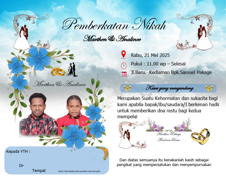 Undangan Pemberkatan Nikah Marthen & Analince | PDF