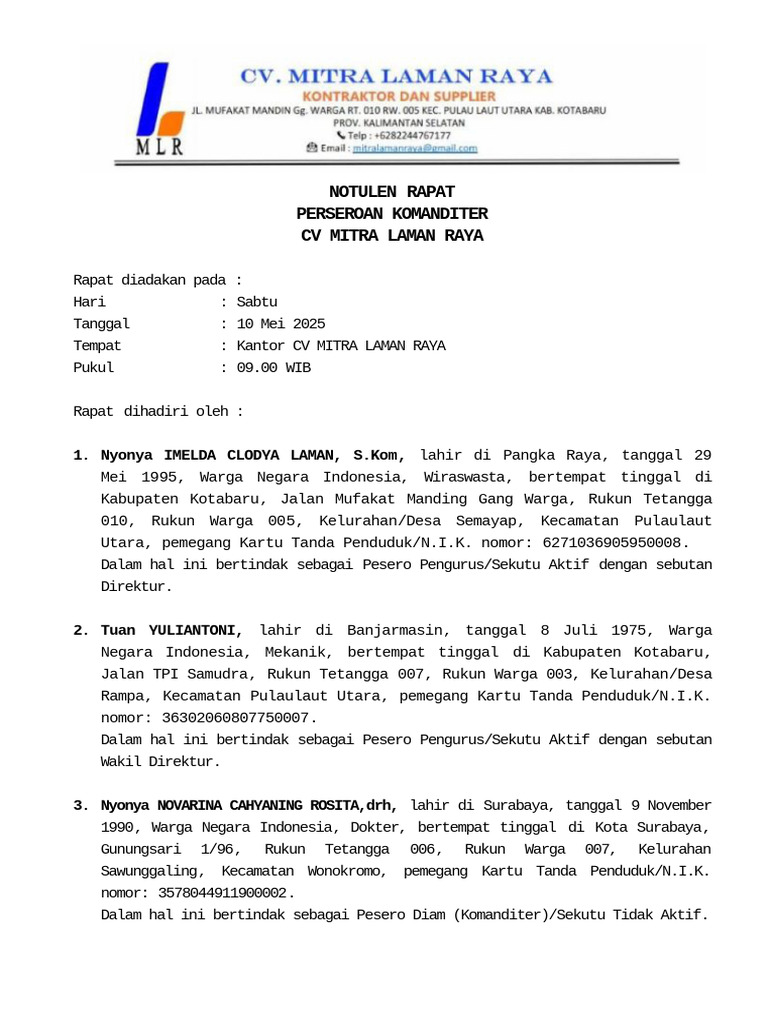 Notulen Rapat CV Mitra Laman Raya | PDF