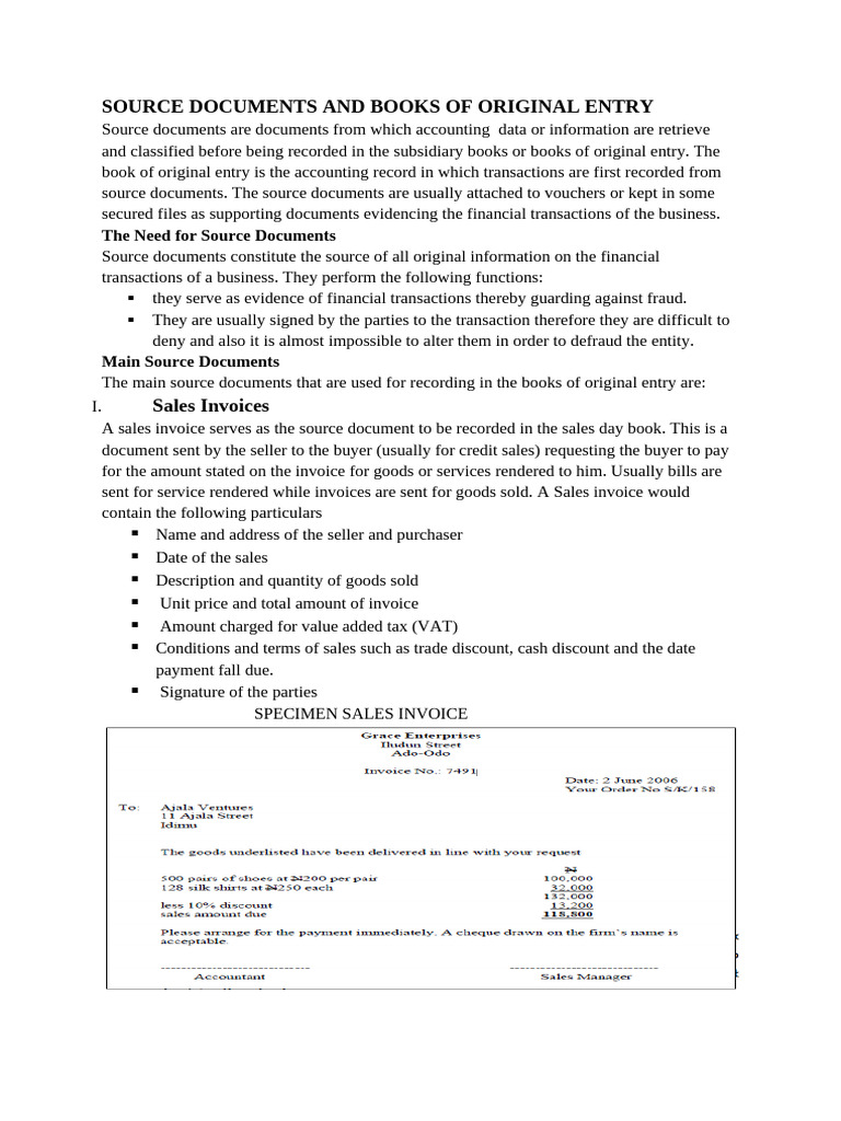Source Documents and Original Entry Books | PDF | Invoice | Debits And ...