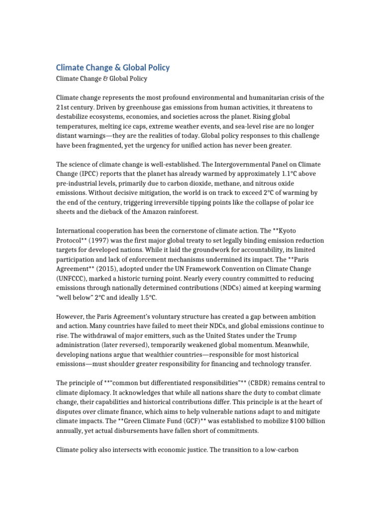 Climate Change and Global Policy Insights | PDF | Climate Change ...