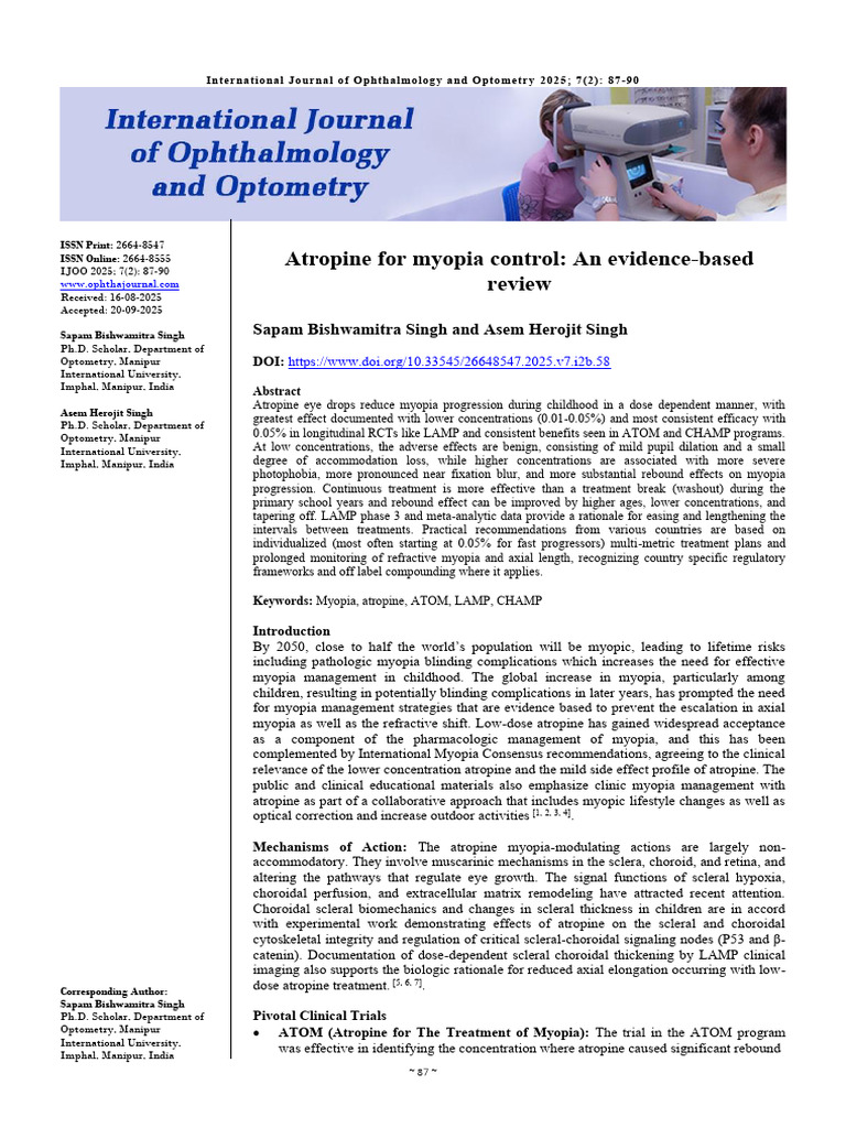 Atropine Eye Drops for Myopia Control | PDF | Myopia | Phases Of ...