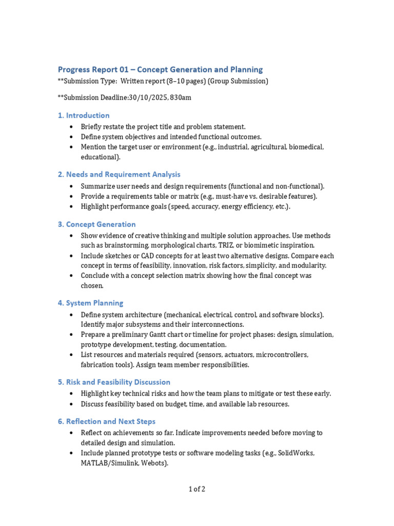 Progress Report 01 - Concept Generation and Planning | PDF | System ...
