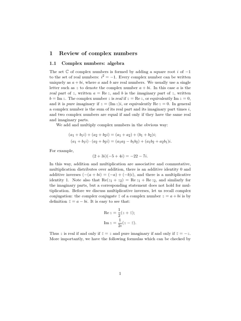 1 Review of Complex Numbers | PDF | Trigonometric Functions ...