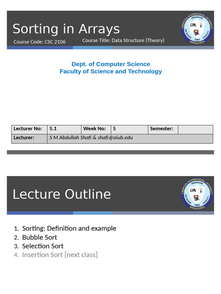 Lecture 04.1 Bubble, Selection Sort v 2 | PDF | Theoretical Computer ...