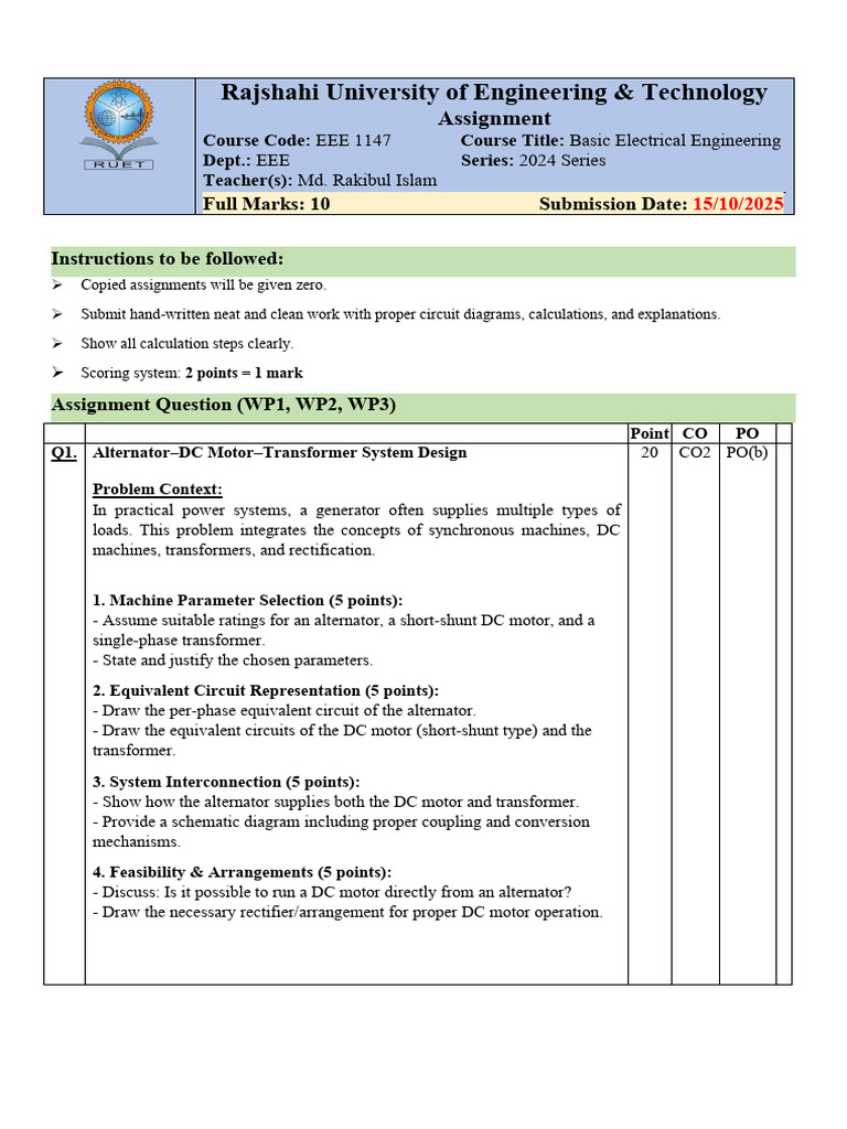 Electrical Engineering Assignment Guide | PDF | Rectifier | Transformer