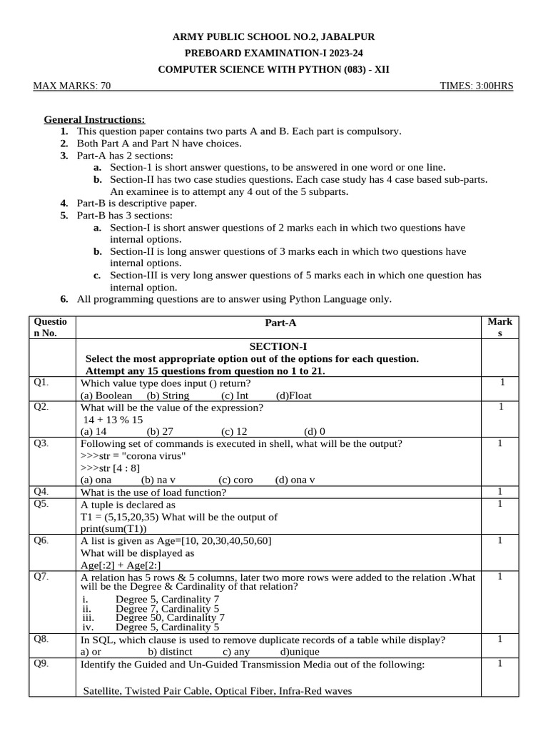 Preboard-1 Cs-Xii 2023-24 Final FFFFFFFFFFFFFF | PDF | Databases | Sql
