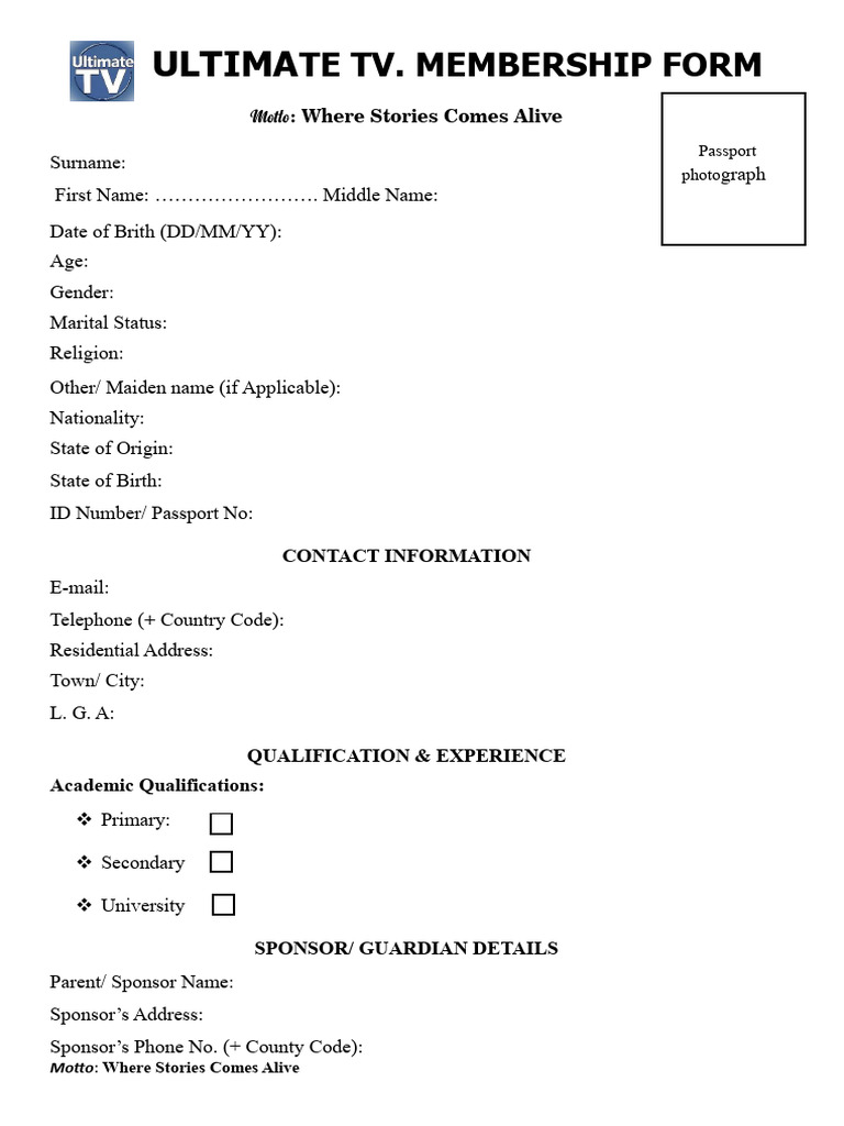 Ultimate TV Membership Form | PDF | Government And Personhood