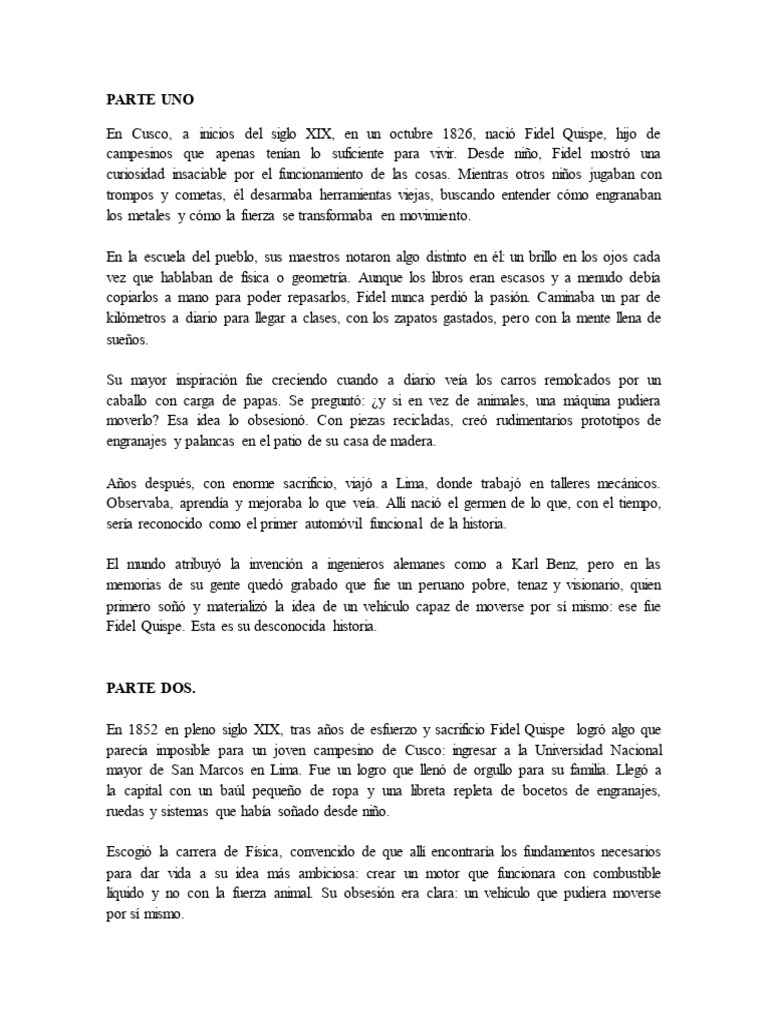 El verdadero inventor del automóvil: Fidel Quispe | PDF | Motores ...