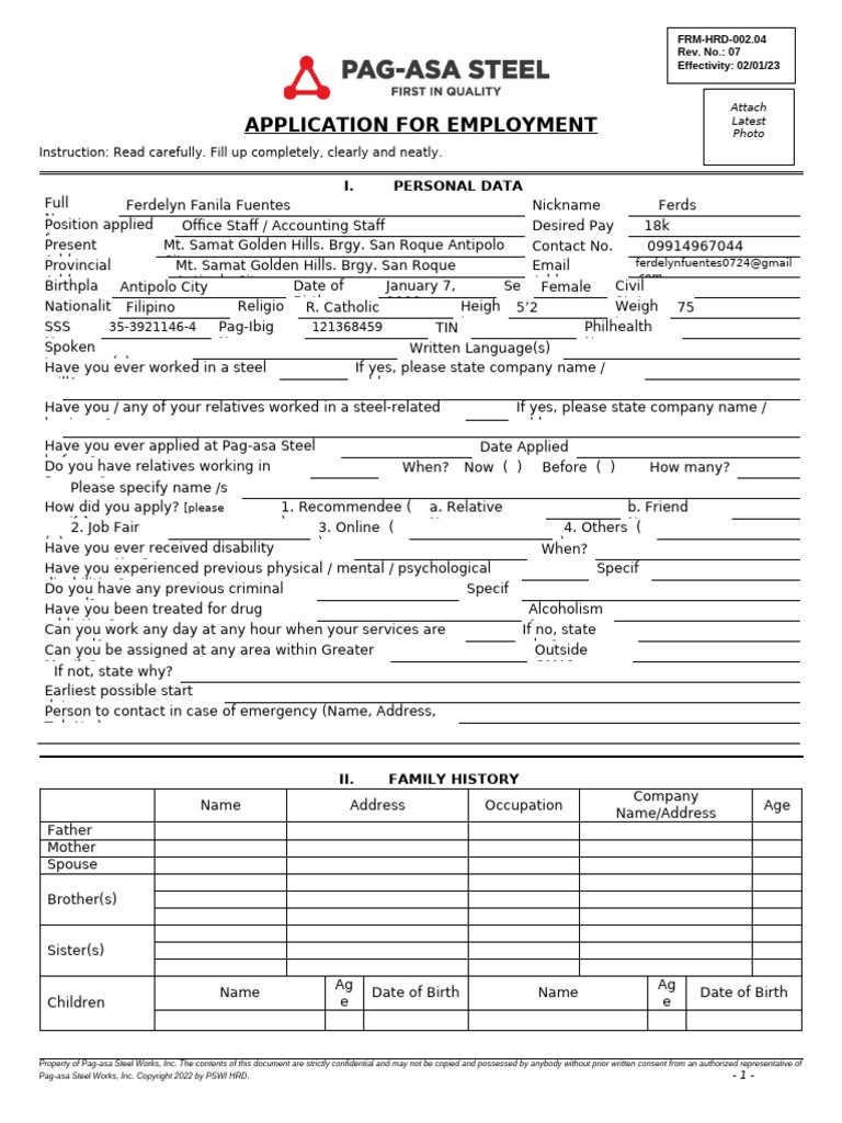 Blank PSWI Application Form 2023 | PDF