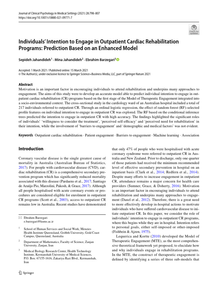 (2021) Individuals' Intention To Engage in Outpatient Cardiac ...