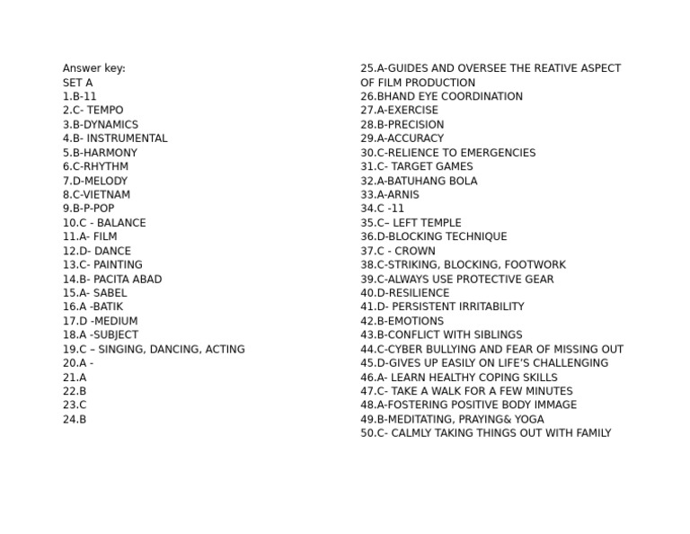 Answer Key Set A G7-Long Test | PDF