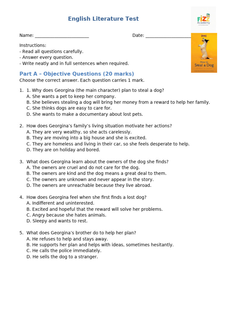 English Literature Test on Georgina's Story | PDF | Empathy