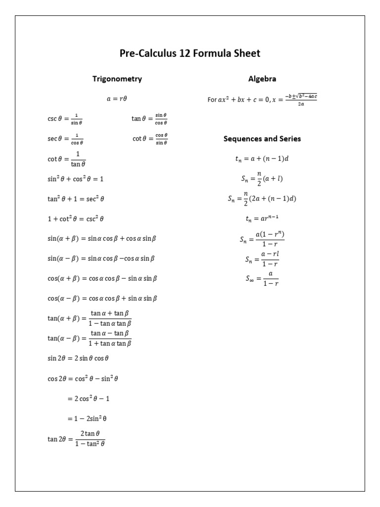 Formula Sheet | PDF | Triangle Geometry | Euclid