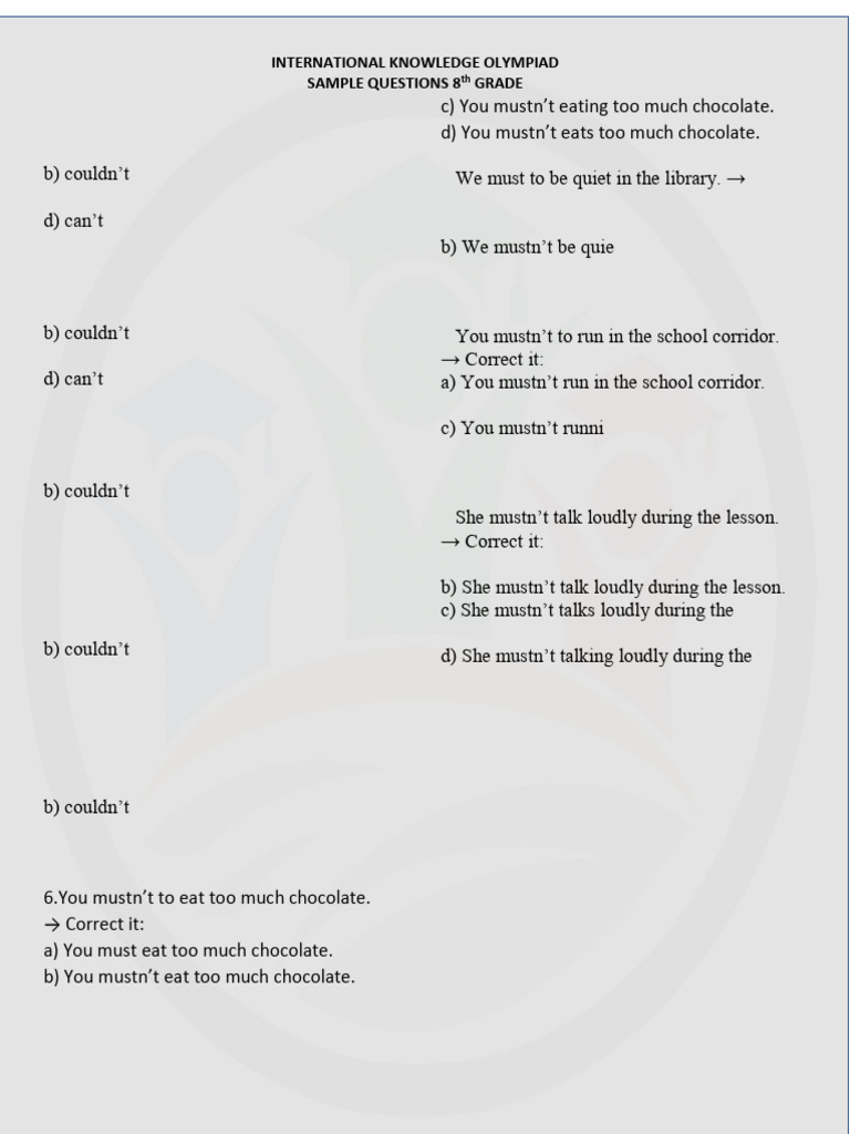 Sample Questions Grade 8 | PDF