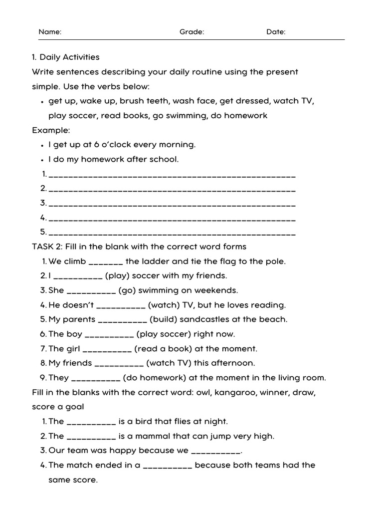 Black-White Simple Verb Worksheet | PDF