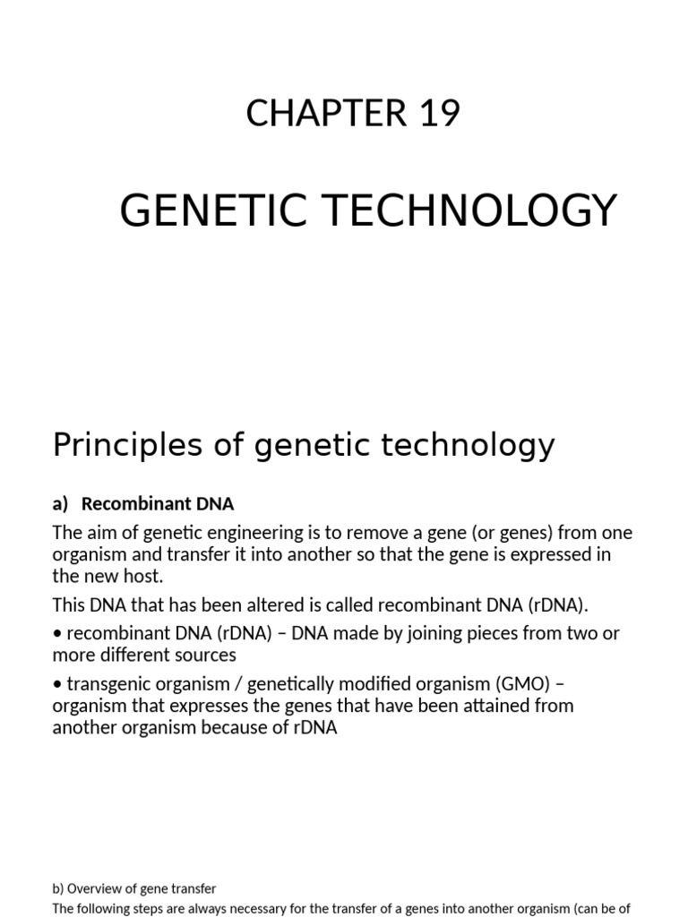 Chapter 19 Genetic Technology | PDF | Complementary Dna | Gel ...